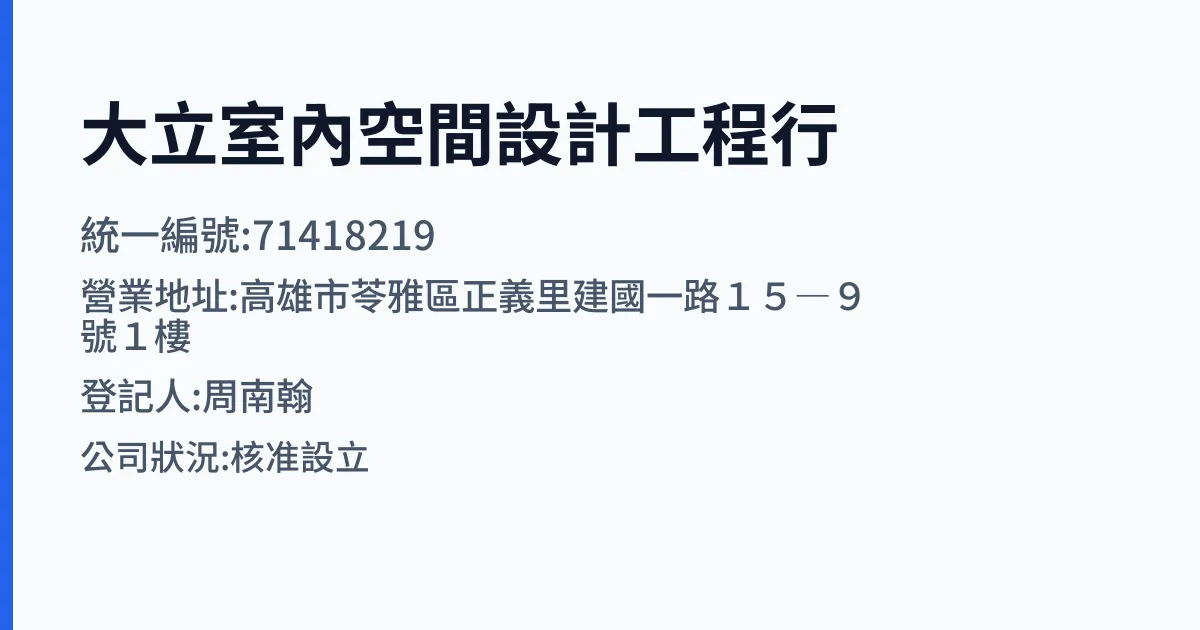 大立室內空間設計工程行 - 統編 71418219（高雄市） 公司登記資料與營業項目詳細圖表