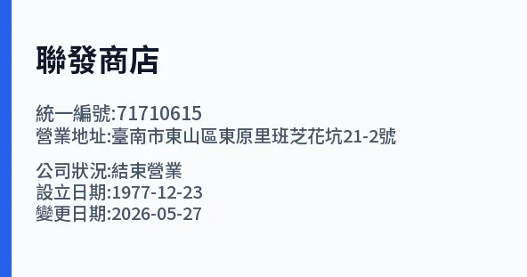 聯發商店的照片-統編 71710615(臺南市) 公司登記資料與營業項目詳細圖表
