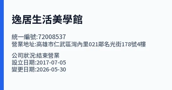 逸居生活美學館的照片-統編 72008537(高雄市) 公司登記資料與營業項目詳細圖表