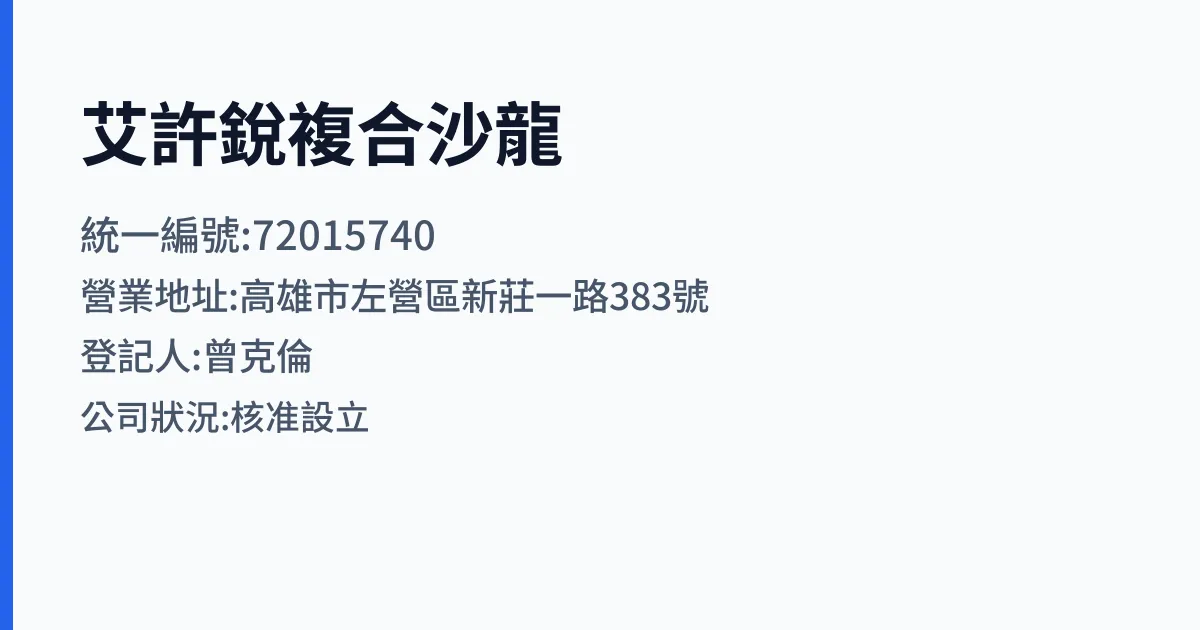 艾許銳複合沙龍 - 統編 72015740(高雄市) 公司登記資料與營業項目詳細圖表