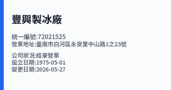 豐興製冰廠的照片-統編 72021525(臺南市) 公司登記資料與營業項目詳細圖表
