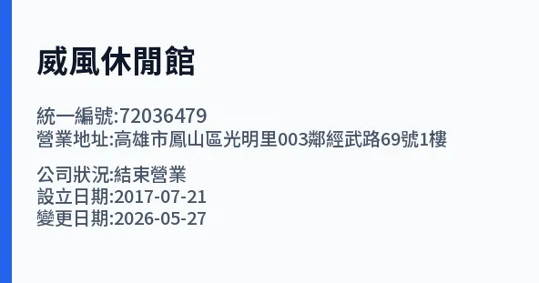威風休閒館的照片-統編 72036479(高雄市) 公司登記資料與營業項目詳細圖表