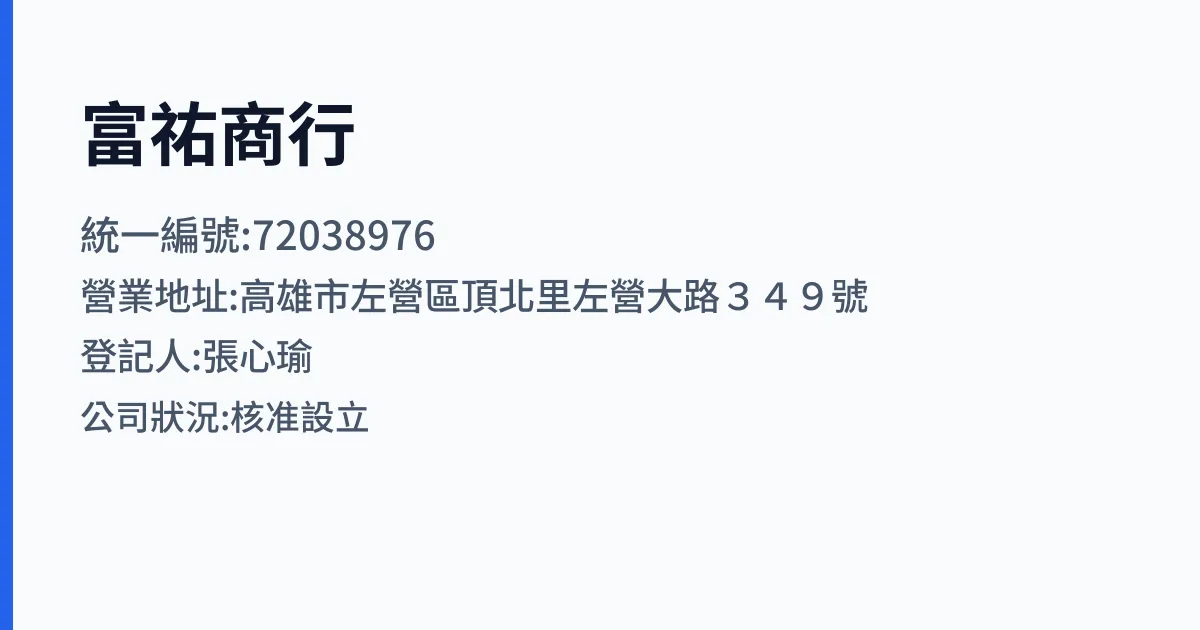 富祐商行 - 統編 72038976(高雄市) 公司登記資料與營業項目詳細圖表