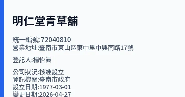 明仁堂青草舖的照片-統編 72040810(臺南市) 公司登記資料與營業項目詳細圖表