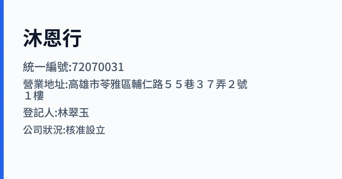 沐恩行 - 統編 72070031（高雄市） 公司登記資料與營業項目詳細圖表