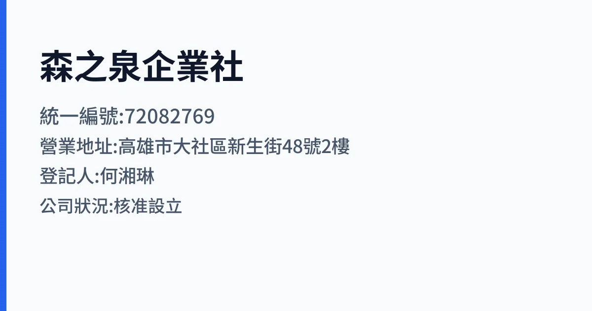 森之泉企業社 - 統編 72082769(高雄市) 公司登記資料與營業項目詳細圖表