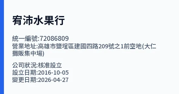 宥沛水果行的照片-統編 72086809(高雄市) 公司登記資料與營業項目詳細圖表