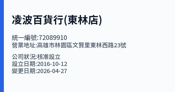 凌波百貨行(東林店)的照片-統編 72089910(高雄市) 公司登記資料與營業項目詳細圖表