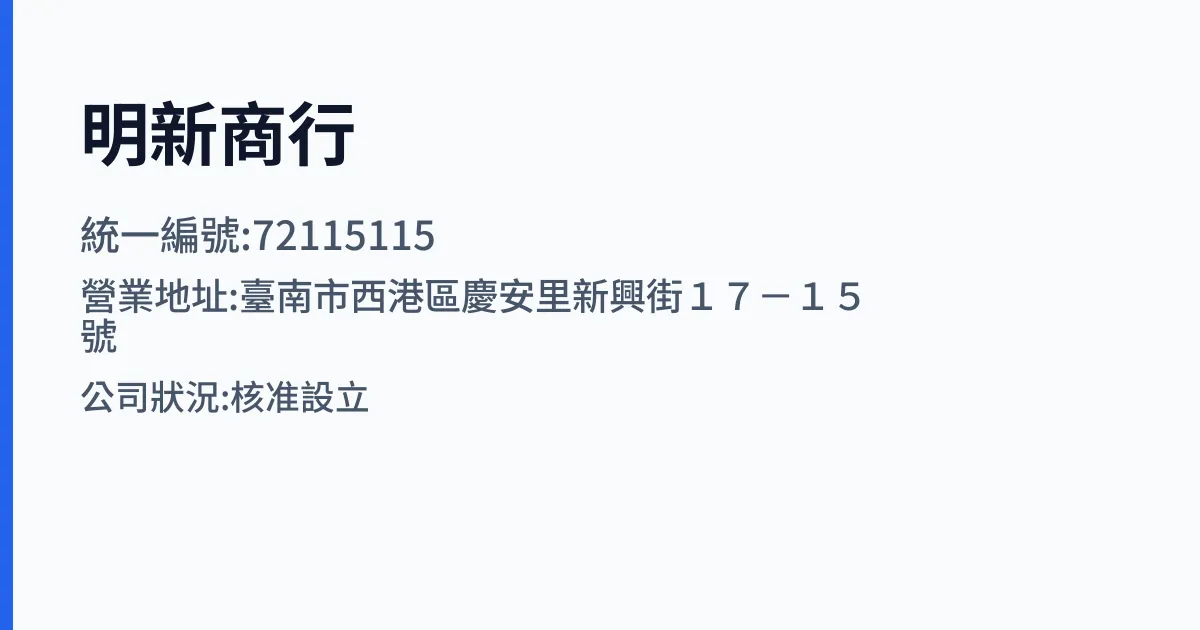 明新商行 - 統編 72115115(臺南市) 公司登記資料與營業項目詳細圖表