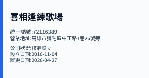 喜相逢練歌場的照片-統編 72116389(高雄市) 公司登記資料與營業項目詳細圖表