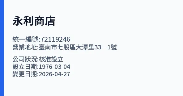 永利商店的照片-統編 72119246(臺南市) 公司登記資料與營業項目詳細圖表