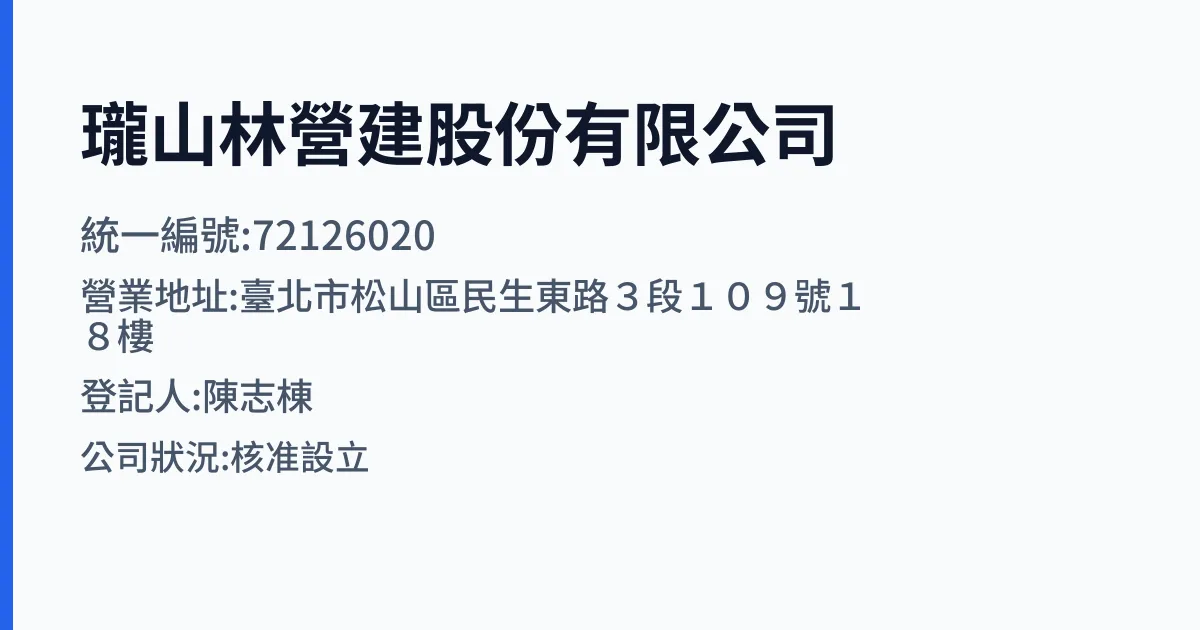 瓏山林營建股份有限公司 - 統編 72126020(臺北市) 公司登記資料與營業項目詳細圖表