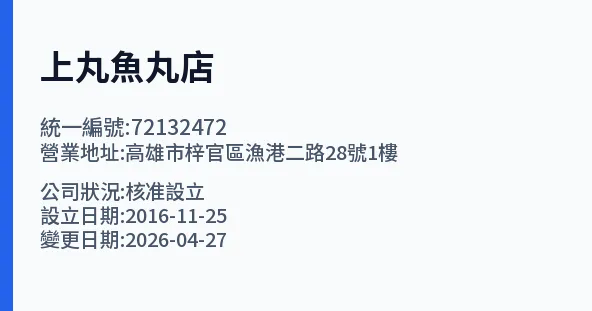 上丸魚丸店的照片-統編 72132472(高雄市) 公司登記資料與營業項目詳細圖表