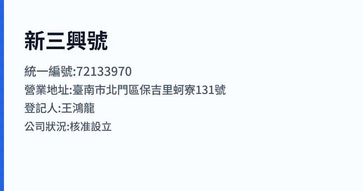 新三興號 - 統編 72133970(臺南市) 公司登記資料與營業項目詳細圖表