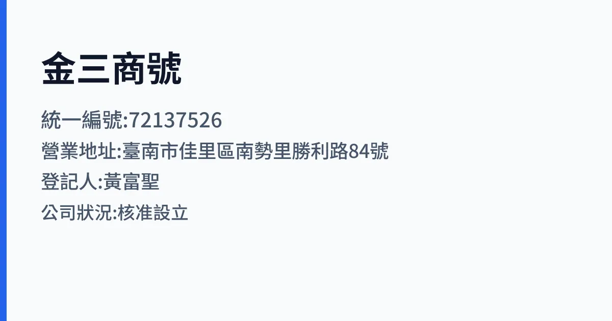 金三商號 - 統編 72137526(臺南市) 公司登記資料與營業項目詳細圖表
