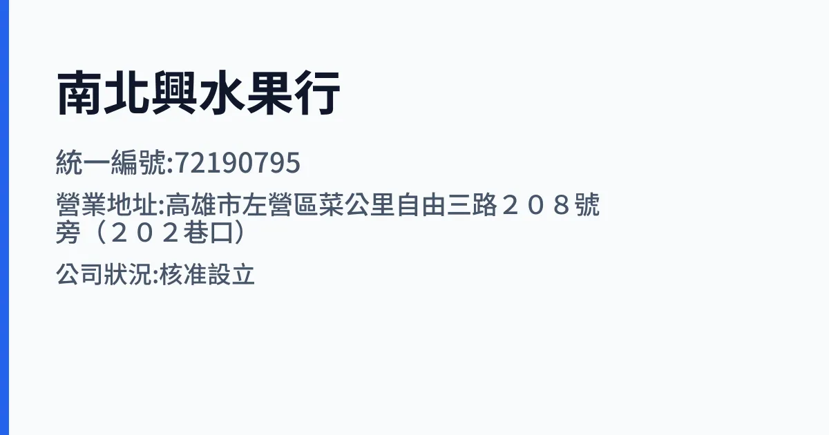 南北興水果行 - 統編 72190795(高雄市) 公司登記資料與營業項目詳細圖表