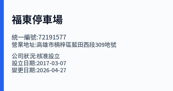 福東停車場的照片-統編 72191577(高雄市) 公司登記資料與營業項目詳細圖表