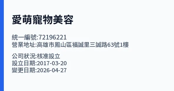 愛萌寵物美容的照片-統編 72196221(高雄市) 公司登記資料與營業項目詳細圖表