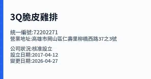 3Q脆皮雞排的照片-統編 72202271(高雄市) 公司登記資料與營業項目詳細圖表