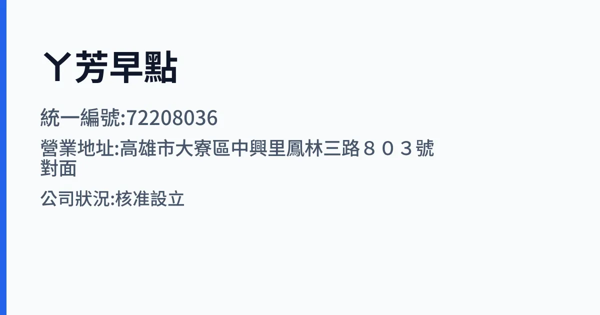 ㄚ芳早點 - 統編 72208036(高雄市) 公司登記資料與營業項目詳細圖表