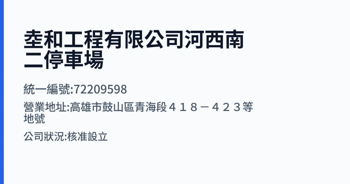 坴和工程有限公司河西南二停車場 - 統編 72209598(高雄市) 公司登記資料與營業項目詳細圖表