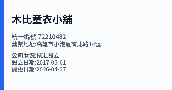 木比童衣小舖的照片-統編 72210482(高雄市) 公司登記資料與營業項目詳細圖表