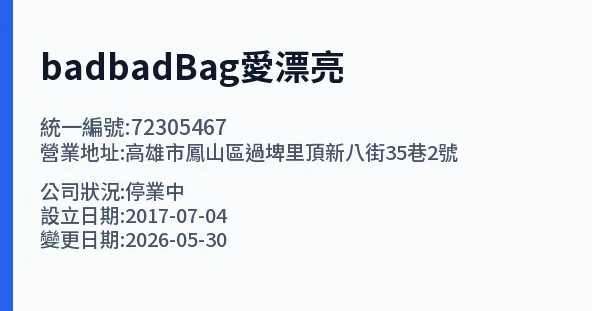badbadBag愛漂亮的照片-統編 72305467(高雄市) 公司登記資料與營業項目詳細圖表