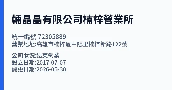 輛晶晶有限公司楠梓營業所的照片-統編 72305889(高雄市) 公司登記資料與營業項目詳細圖表