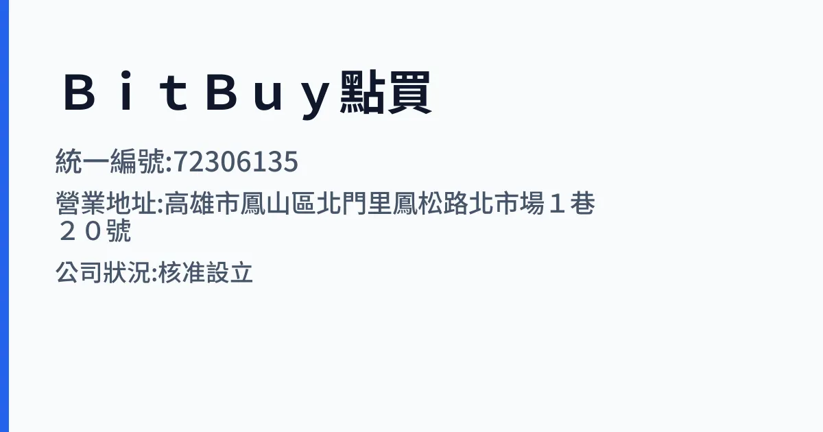 BitBuy點買 - 統編 72306135(高雄市) 公司登記資料與營業項目詳細圖表