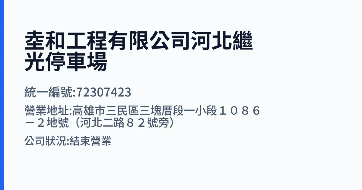 坴和工程有限公司河北繼光停車場 - 統編 72307423(高雄市) 公司登記資料與營業項目詳細圖表