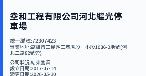 坴和工程有限公司河北繼光停車場的照片-統編 72307423(高雄市) 公司登記資料與營業項目詳細圖表