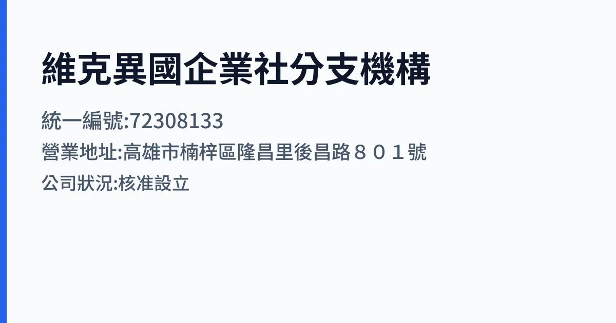 維克異國企業社分支機構 - 統編 72308133(高雄市) 公司登記資料與營業項目詳細圖表