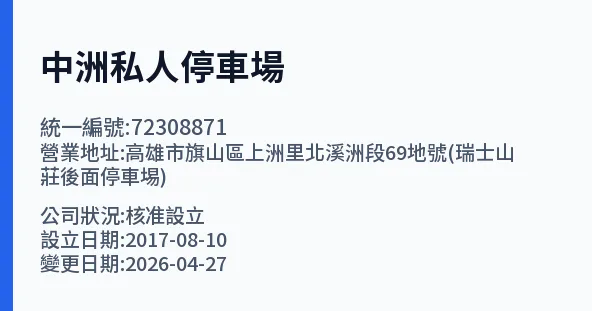 中洲私人停車場的照片-統編 72308871(高雄市) 公司登記資料與營業項目詳細圖表