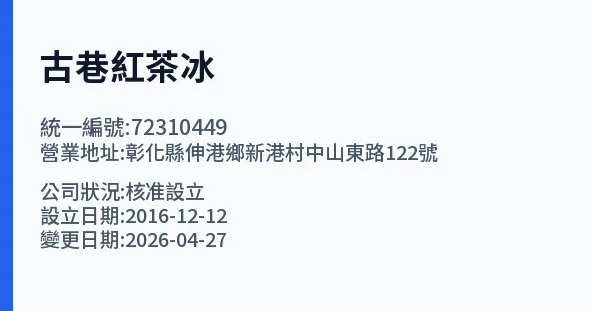 古巷紅茶冰的照片-統編 72310449(彰化縣) 公司登記資料與營業項目詳細圖表