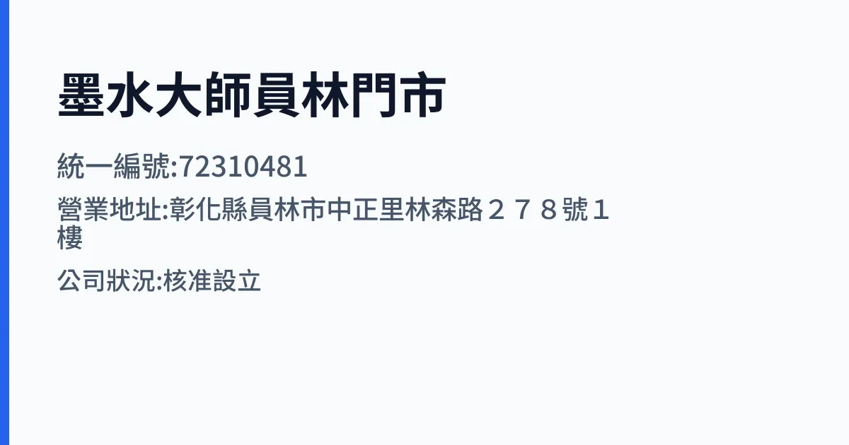 墨水大師員林門市 - 統編 72310481(彰化縣) 公司登記資料與營業項目詳細圖表