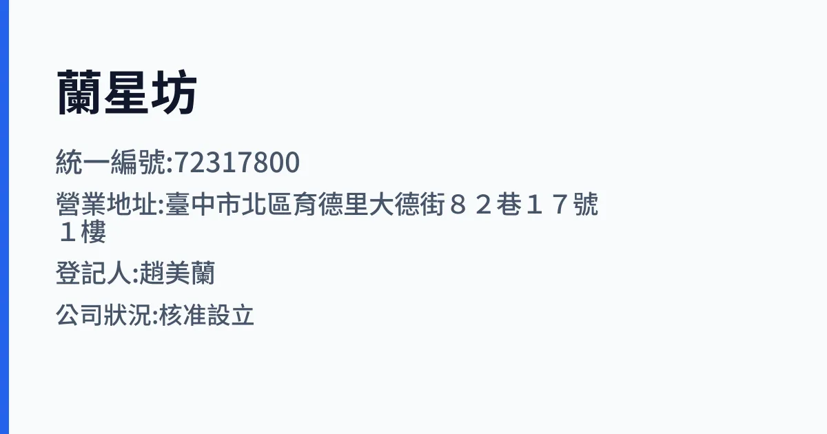 蘭星坊 - 統編 72317800(臺中市) 公司登記資料與營業項目詳細圖表