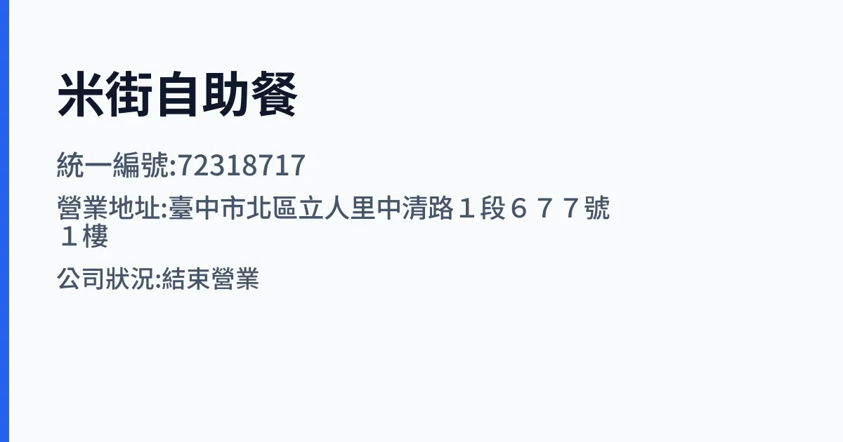 米街自助餐 - 統編 72318717(臺中市) 公司登記資料與營業項目詳細圖表