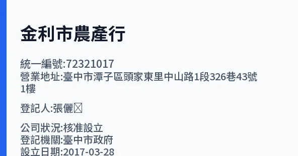 金利市農產行的照片-統編 72321017(臺中市) 公司登記資料與營業項目詳細圖表