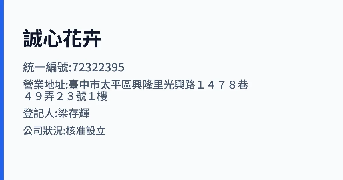 誠心花卉 - 統編 72322395(臺中市) 公司登記資料與營業項目詳細圖表
