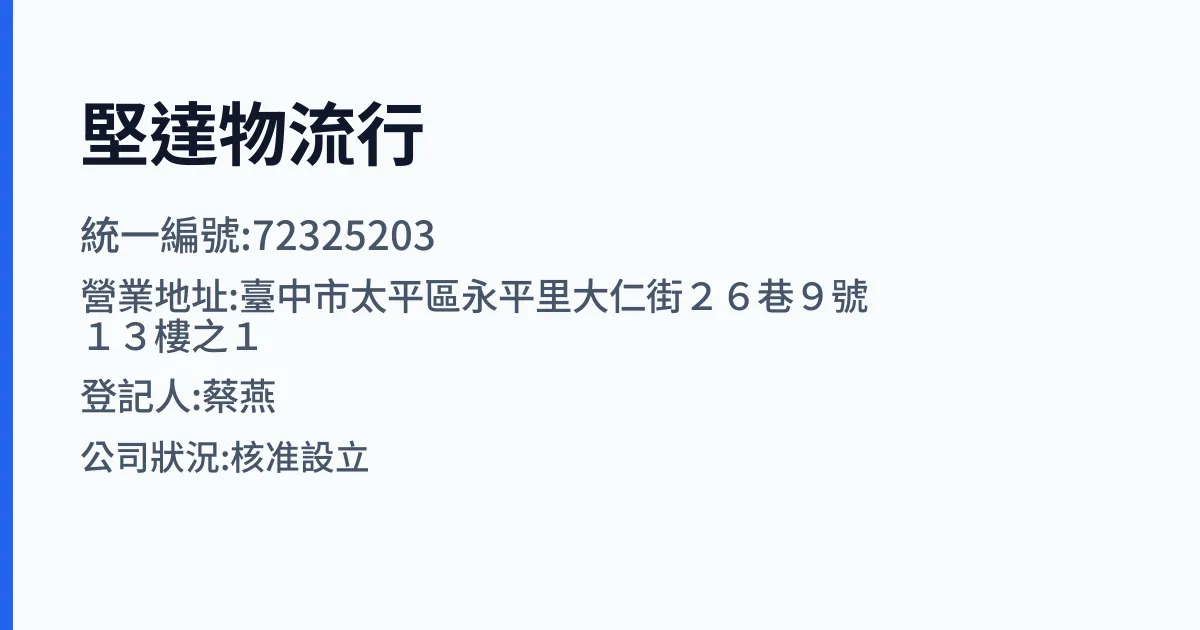 堅達物流行 - 統編 72325203(臺中市) 公司登記資料與營業項目詳細圖表