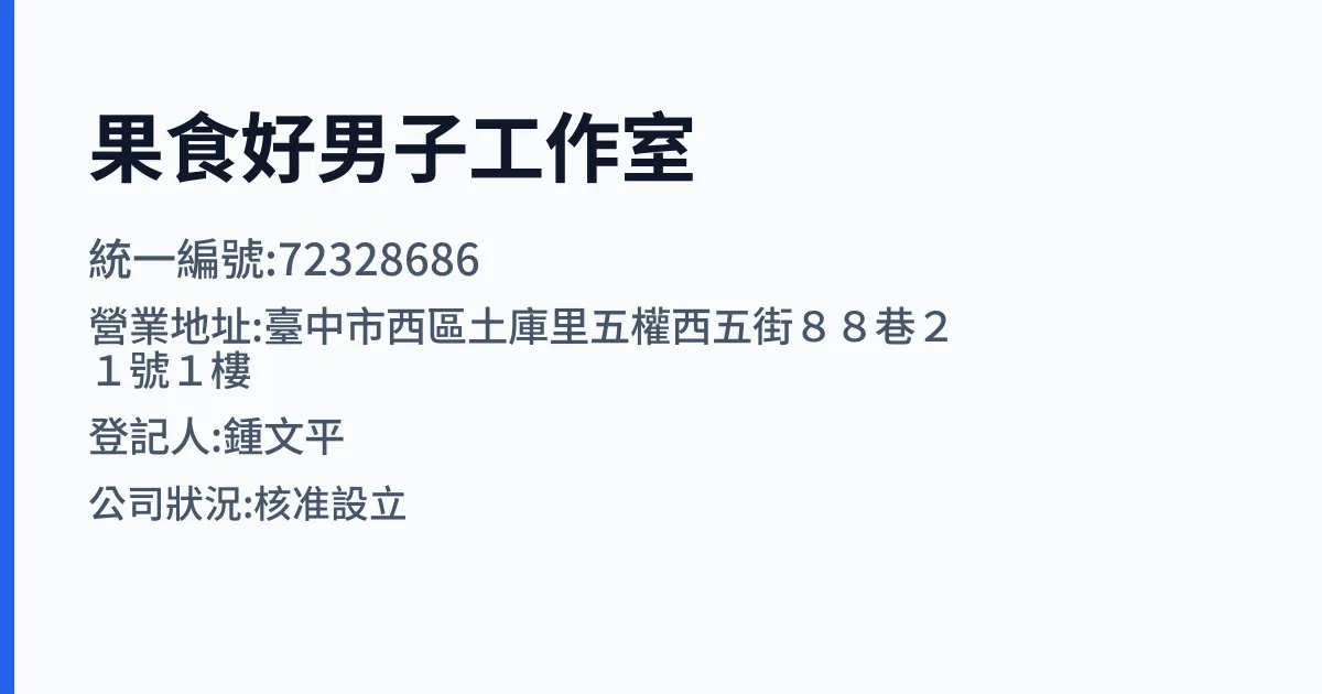 果食好男子工作室 - 統編 72328686(臺中市) 公司登記資料與營業項目詳細圖表