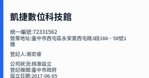 凱捷數位科技館的照片-統編 72331562(臺中市) 公司登記資料與營業項目詳細圖表