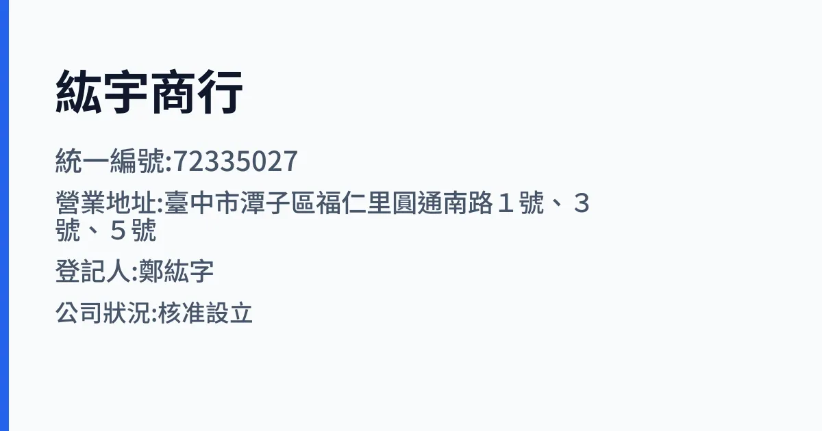 紘宇商行 - 統編 72335027(臺中市) 公司登記資料與營業項目詳細圖表