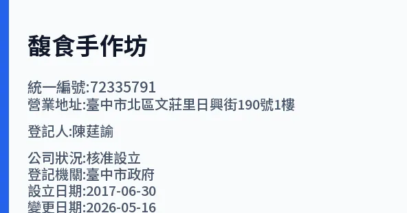 馥食手作坊的照片-統編 72335791(臺中市) 公司登記資料與營業項目詳細圖表