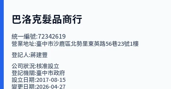 巴洛克髮品商行的照片-統編 72342619(臺中市) 公司登記資料與營業項目詳細圖表