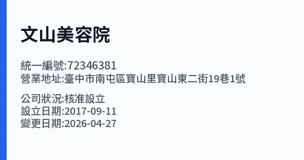文山美容院的照片-統編 72346381(臺中市) 公司登記資料與營業項目詳細圖表