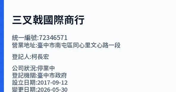 三叉戟國際商行的照片-統編 72346571(臺中市) 公司登記資料與營業項目詳細圖表