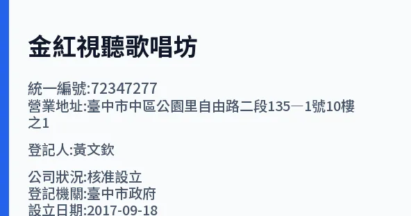 金紅視聽歌唱坊的照片-統編 72347277(臺中市) 公司登記資料與營業項目詳細圖表
