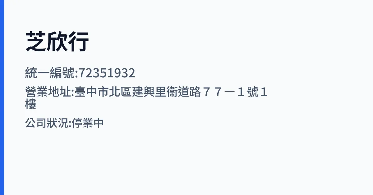 芝欣行 - 統編 72351932(臺中市) 公司登記資料與營業項目詳細圖表
