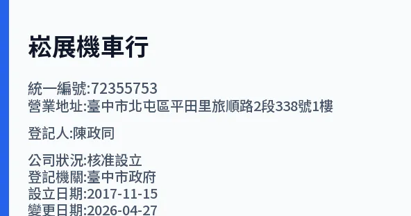 崧展機車行的照片-統編 72355753(臺中市) 公司登記資料與營業項目詳細圖表